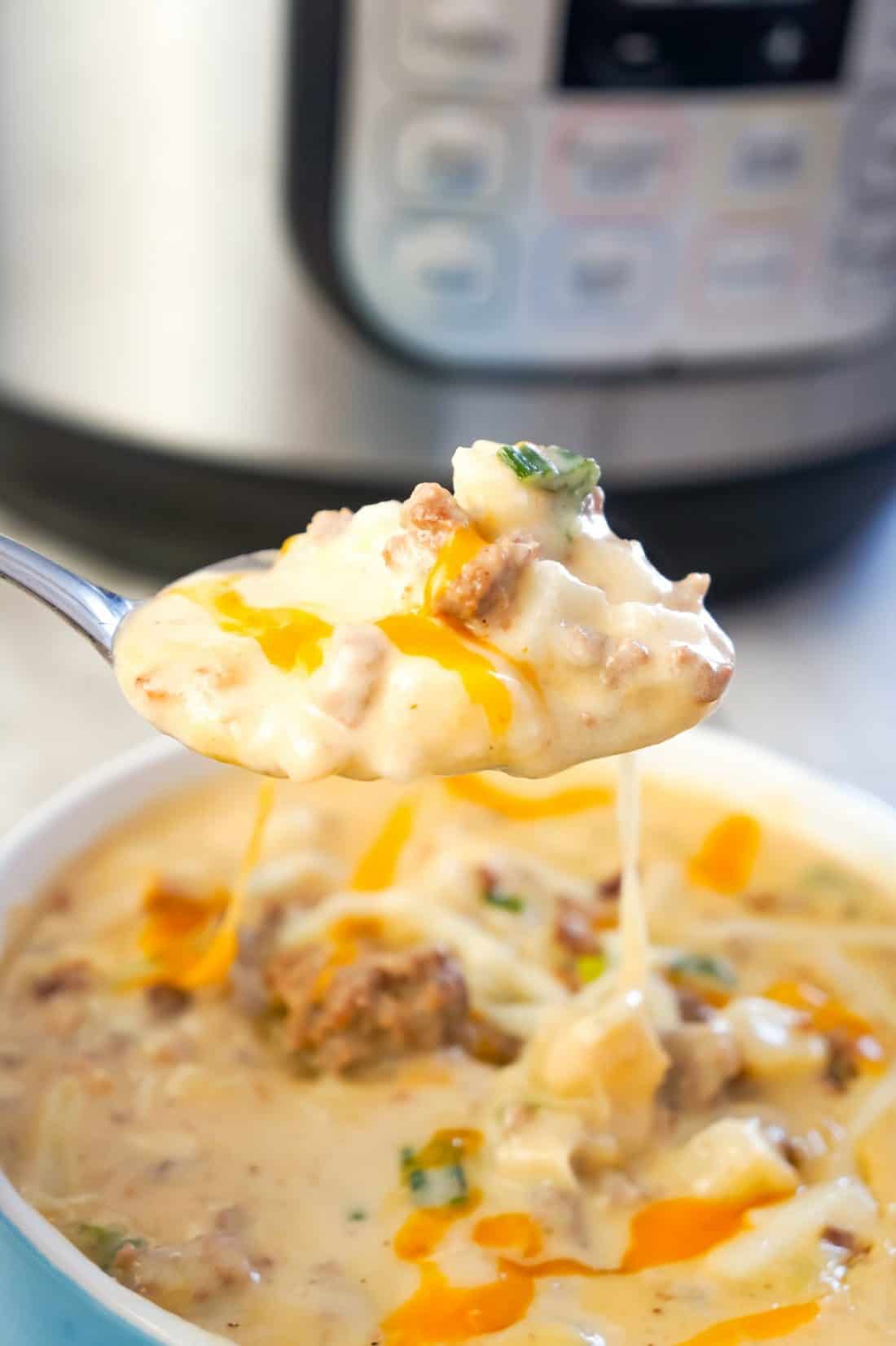 Instant Pot Bacon Cheeseburger Soup with Potatoes - THIS IS NOT DIET FOOD