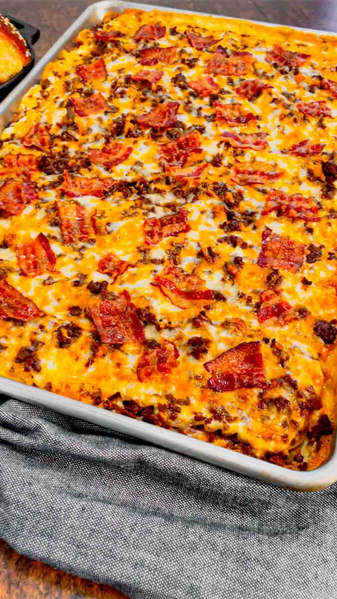Bacon Cheeseburger Sheet Pan Lasagna - THIS IS NOT DIET FOOD