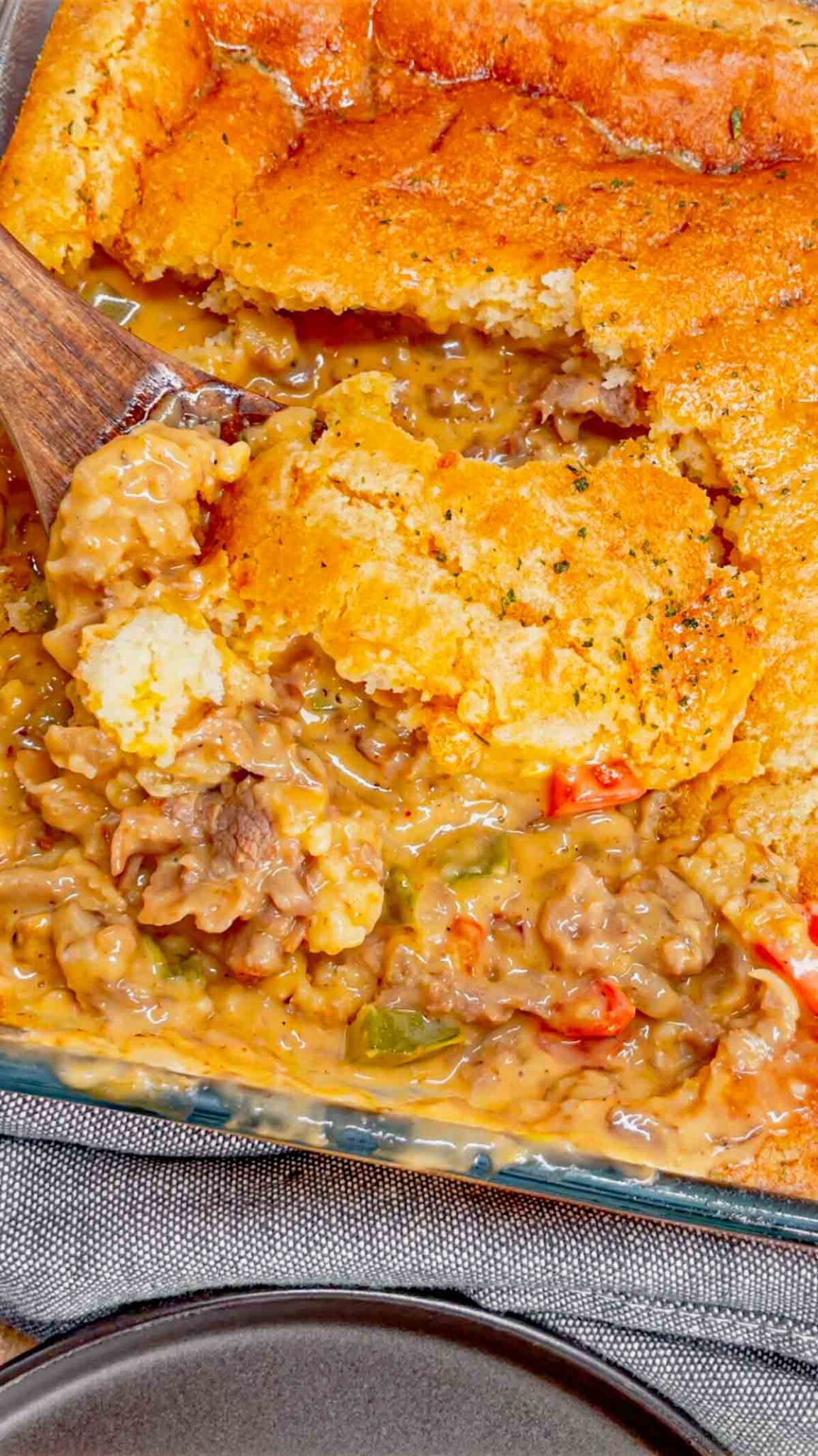 Cheddar Bay Philly Cheese Steak Cobbler - THIS IS NOT DIET FOOD