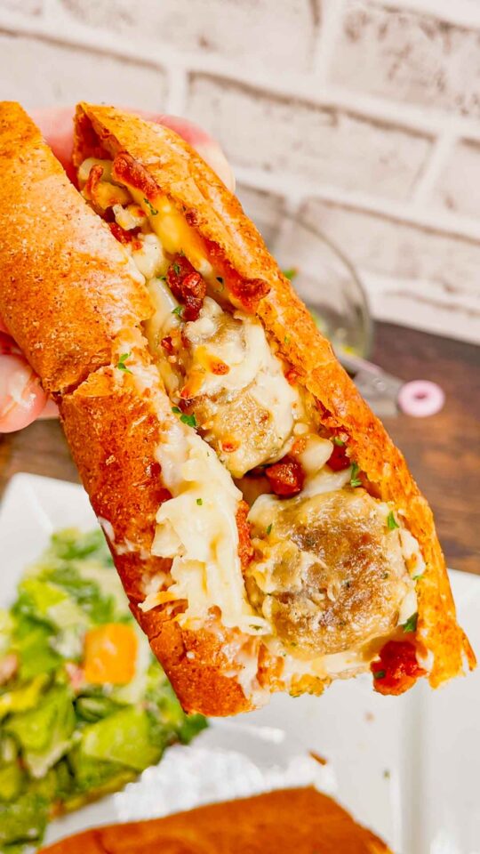 Garlic Bread Alfredo Meatball Subs - THIS IS NOT DIET FOOD