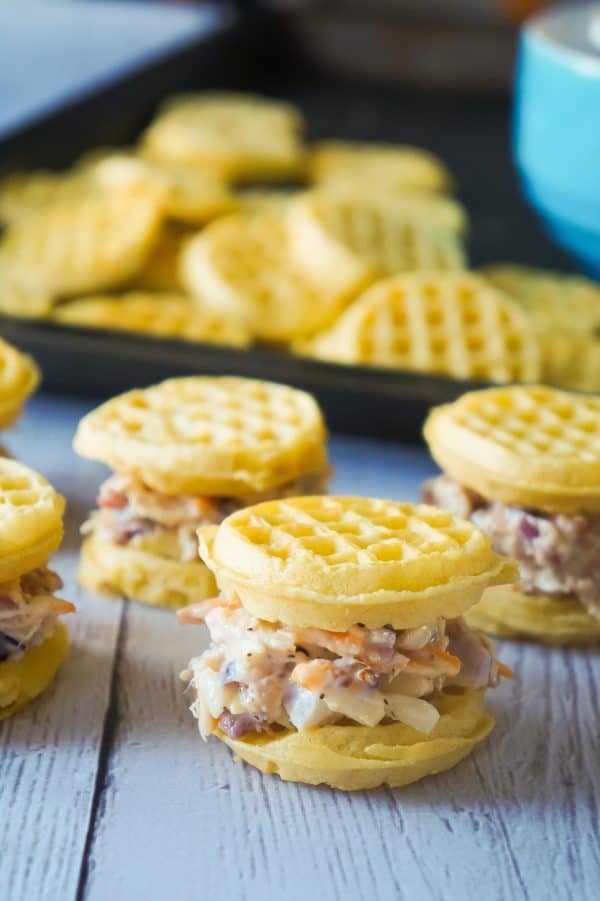 Mini Waffle Maple Bacon Chicken Salad Sandwiches - THIS IS NOT DIET FOOD