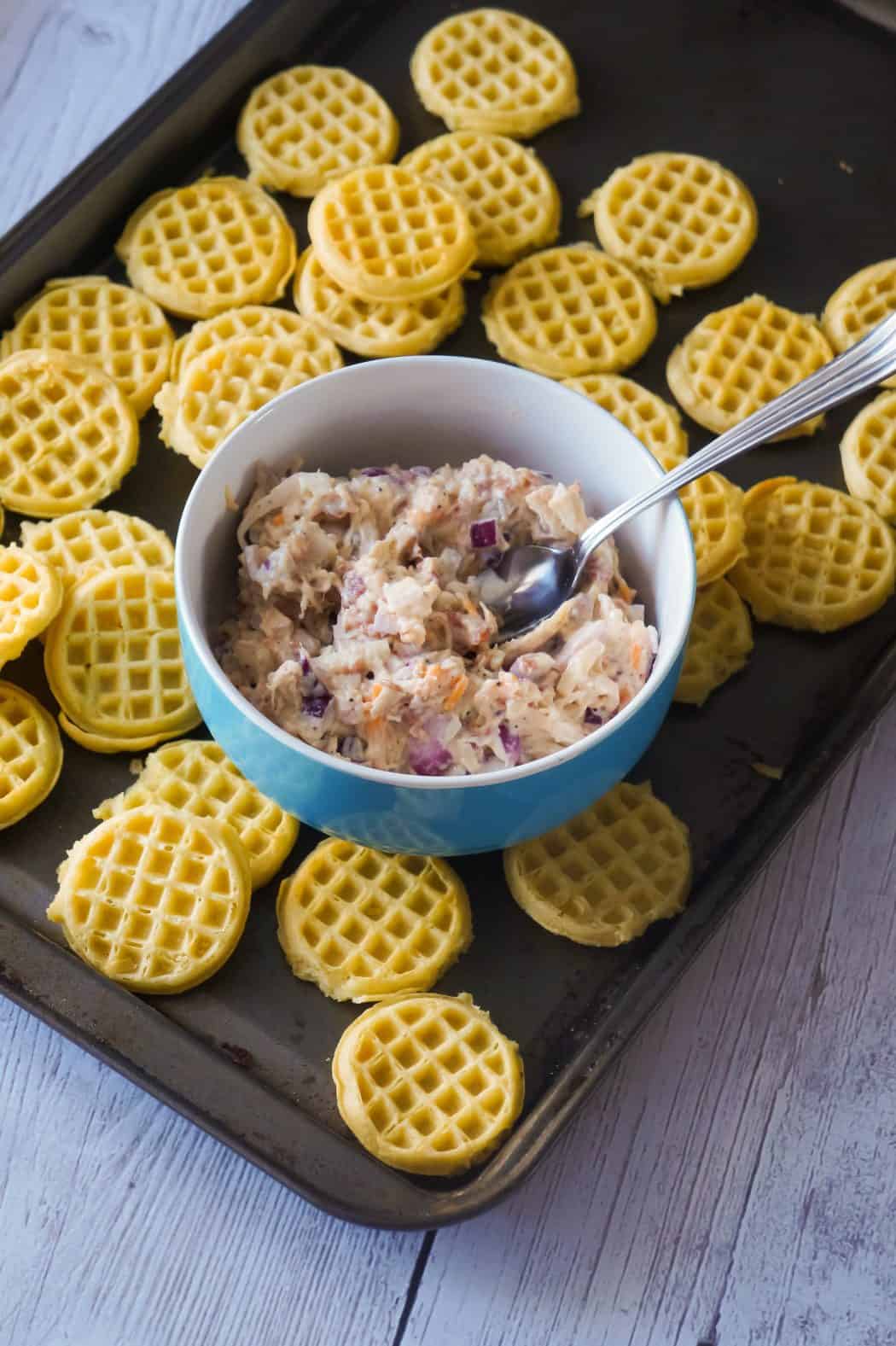 Mini Waffle Maple Bacon Chicken Salad Sandwiches - THIS IS NOT DIET FOOD