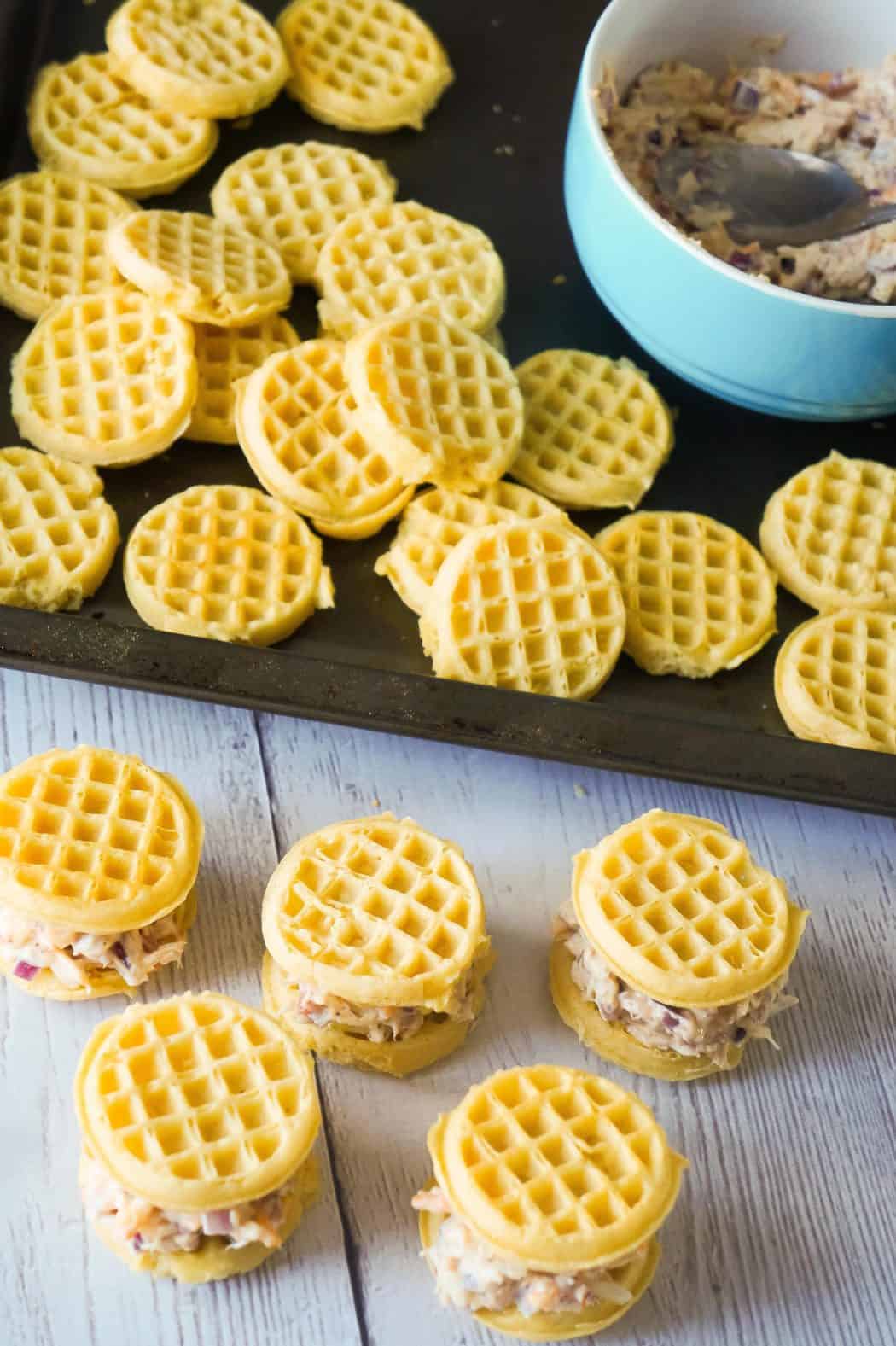 Mini Waffle Maple Bacon Chicken Salad Sandwiches - THIS IS NOT DIET FOOD