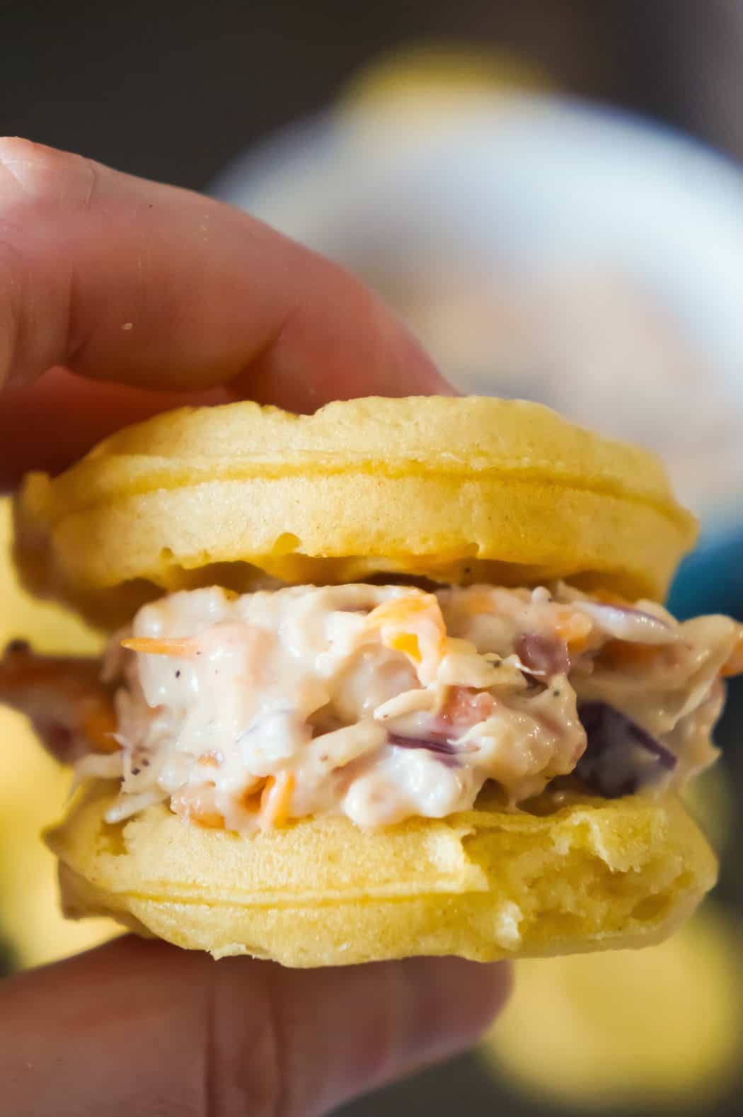 Mini Waffle Maple Bacon Chicken Salad Sandwiches - THIS IS NOT DIET FOOD